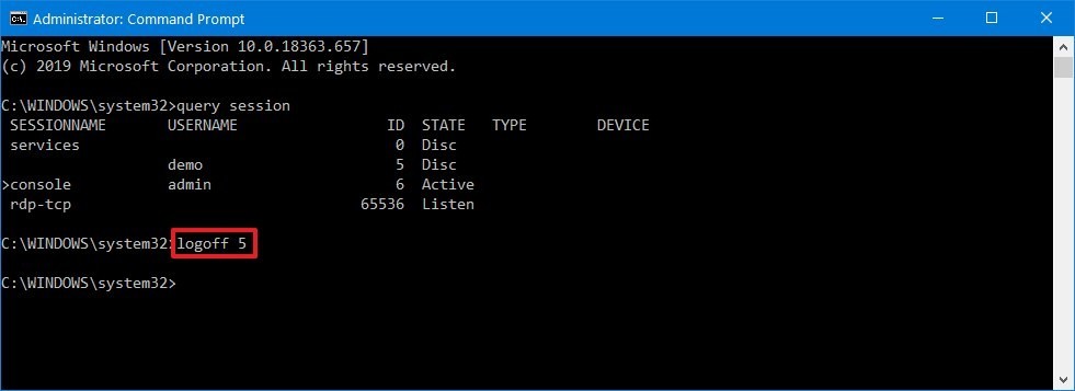 Logoff From Command Line Windows 10 CMD 